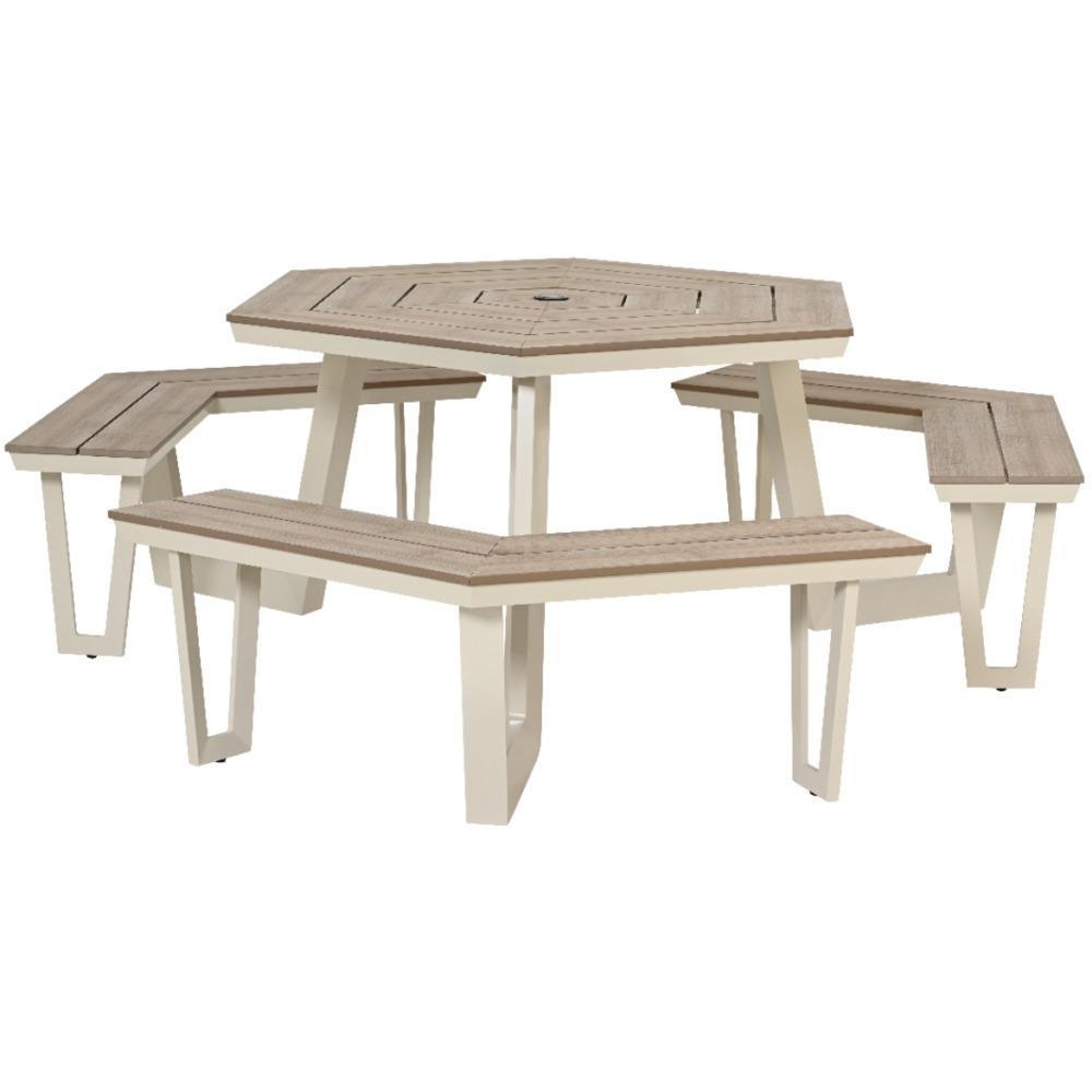 Octagonal Aluminium Garden Bench - Off-White