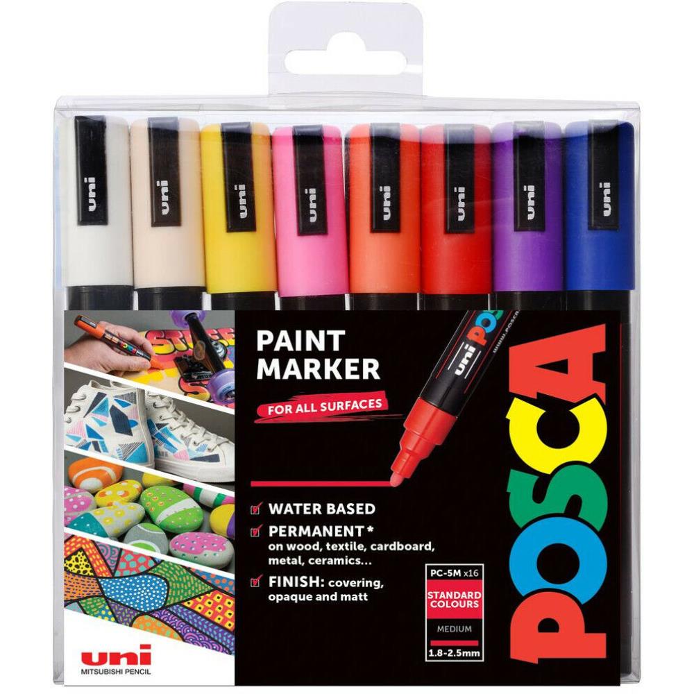 Posca Markers | PC-5M | Medium Tip | Standard Colours | Set of 16 ...