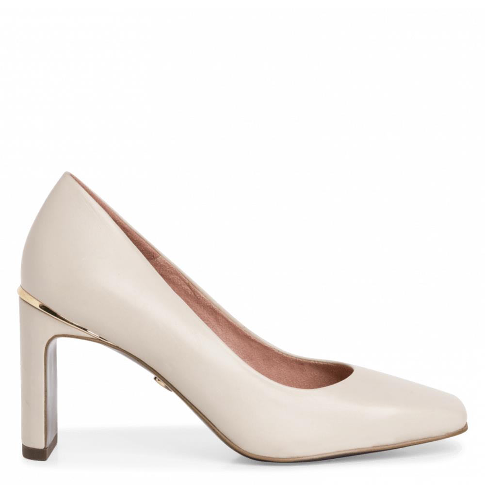 TAMARIS WOMENS GOLD TRIM COURT SHOE - IVORY | Paul Byron Shoes | Ireland
