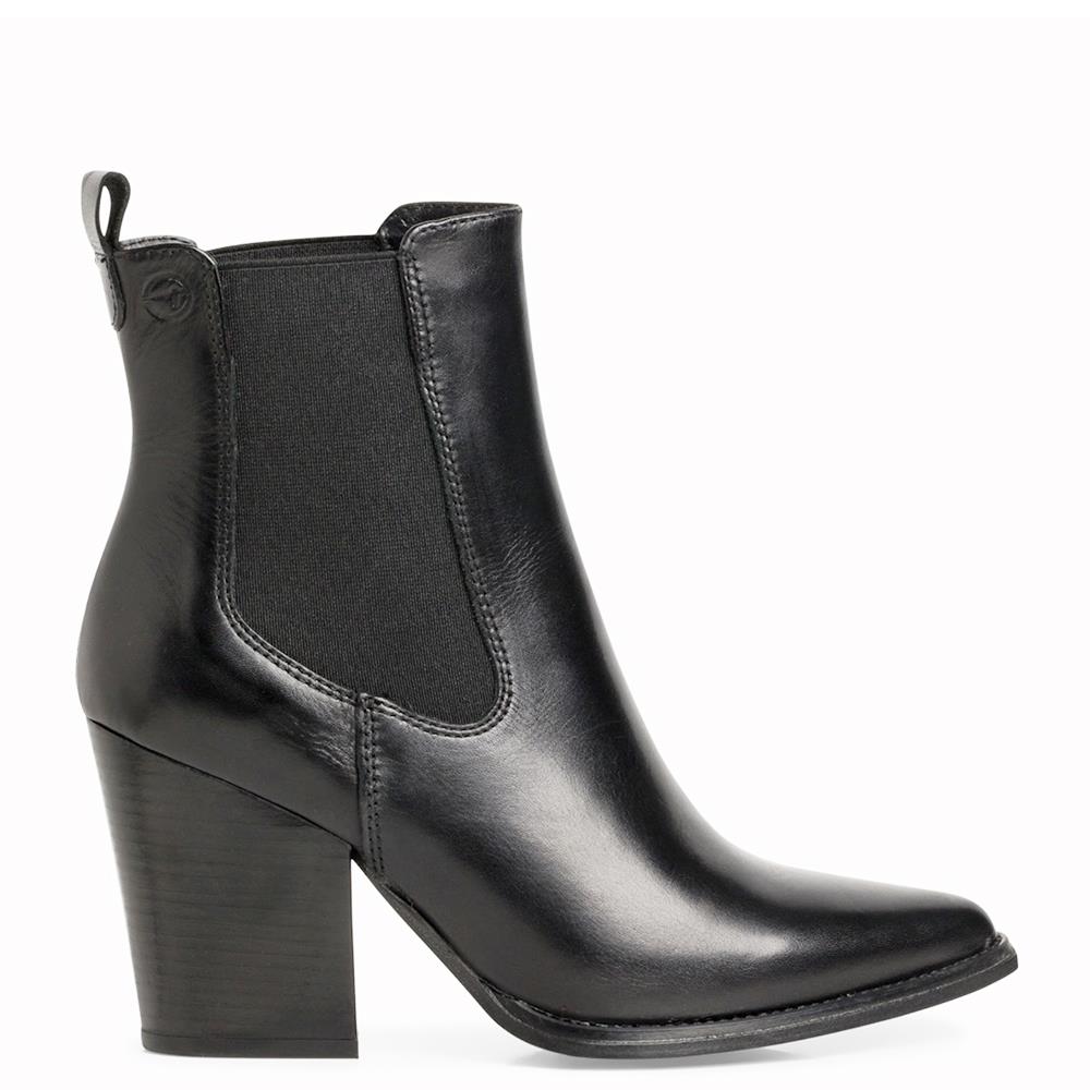 TAMARIS WOMENS ZIP ANKLE BOOT - BLACK LEATHER | Paul Byron Shoes | Ireland