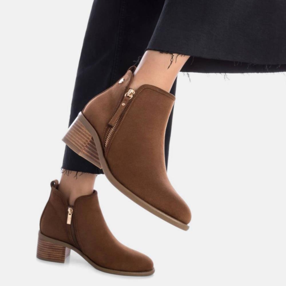 XTI WOMENS ZIP ANKLE BOOT - CAMEL SUEDE | Paul Byron Shoes | Ireland