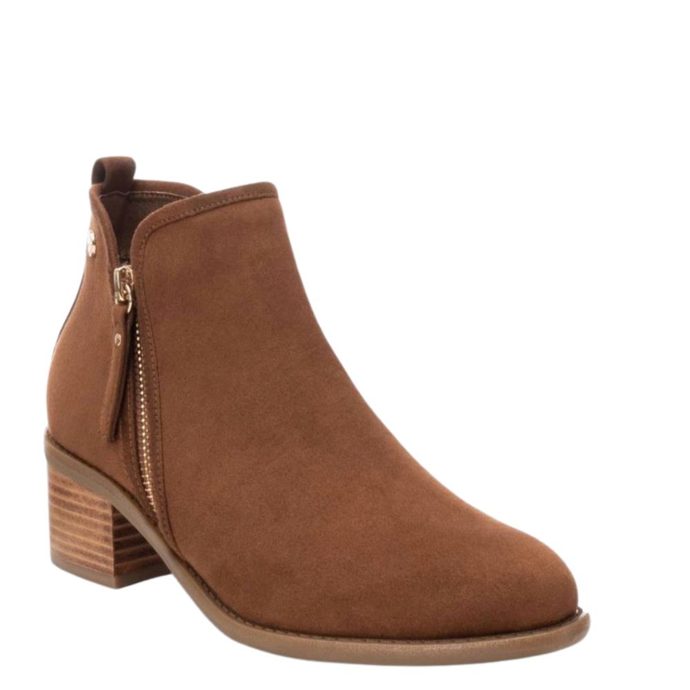 XTI WOMENS ZIP ANKLE BOOT - CAMEL SUEDE | Paul Byron Shoes | Ireland