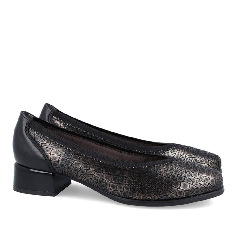 PITILLOS WOMENS BLOCK HEEL COURT SHOE - BLACK | Paul Byron Shoes | Ireland