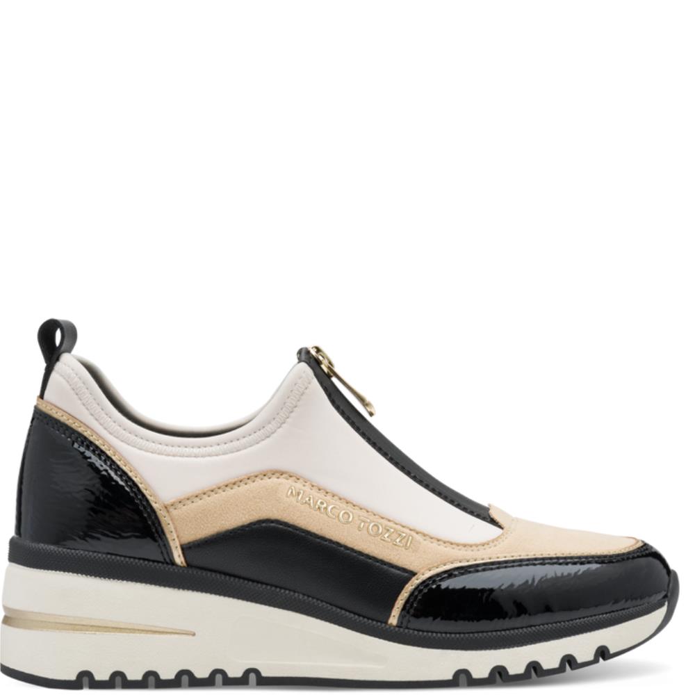 MARCO TOZZI WOMENS ZIP WEDGE SHOE - CREAM BLACK | Paul Byron Shoes ...