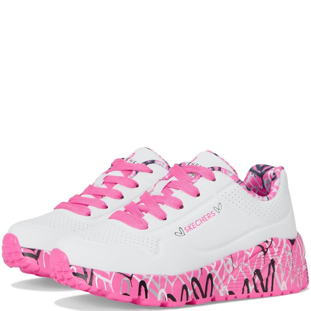 SKECHERS GIRLS UNO LITE LACE TRAINER - WHITE PINK | Paul Byron Shoes ...