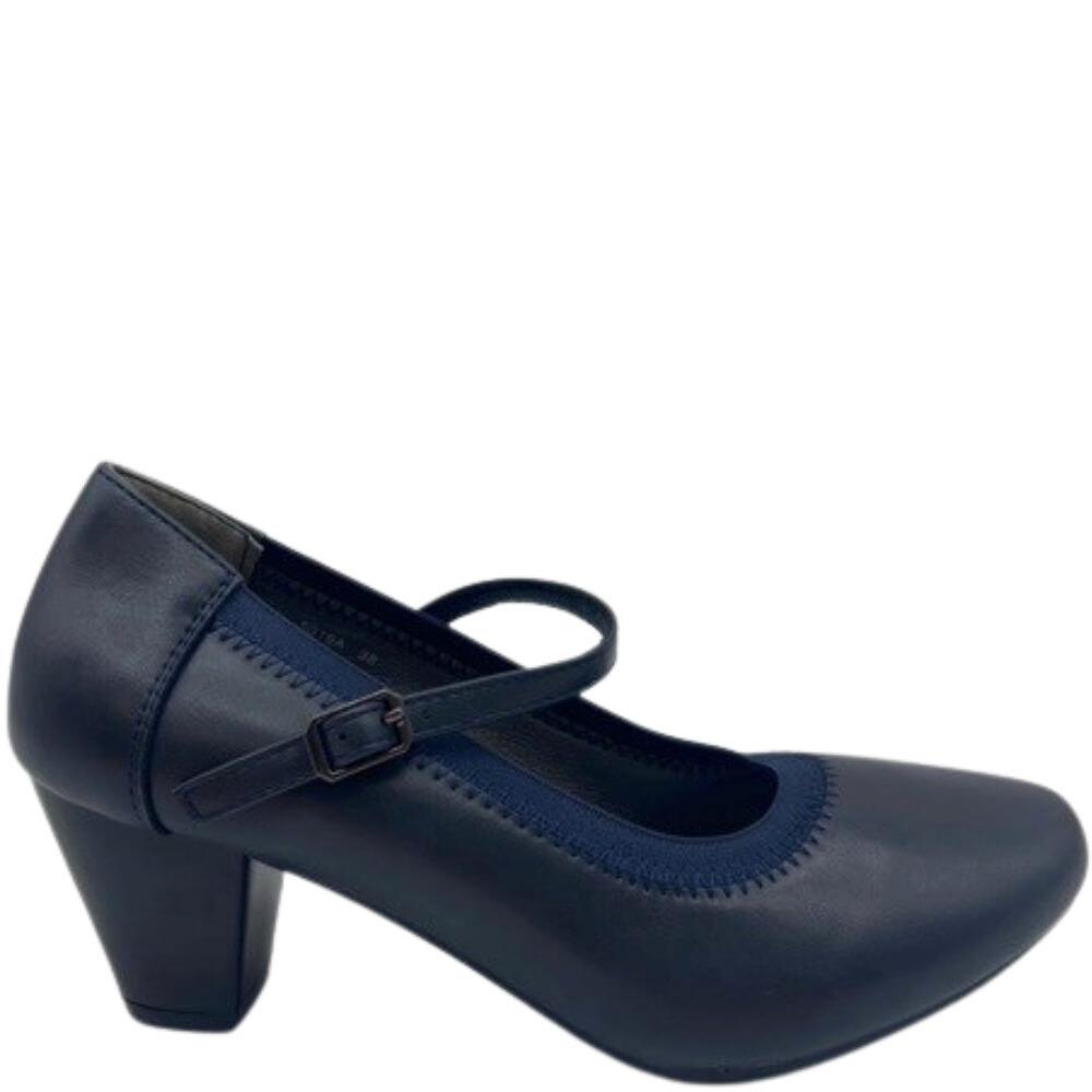 NINE TO FIVE LDS STRAP COURT SHOE - NAVY LEATHER | Paul Byron Shoes ...