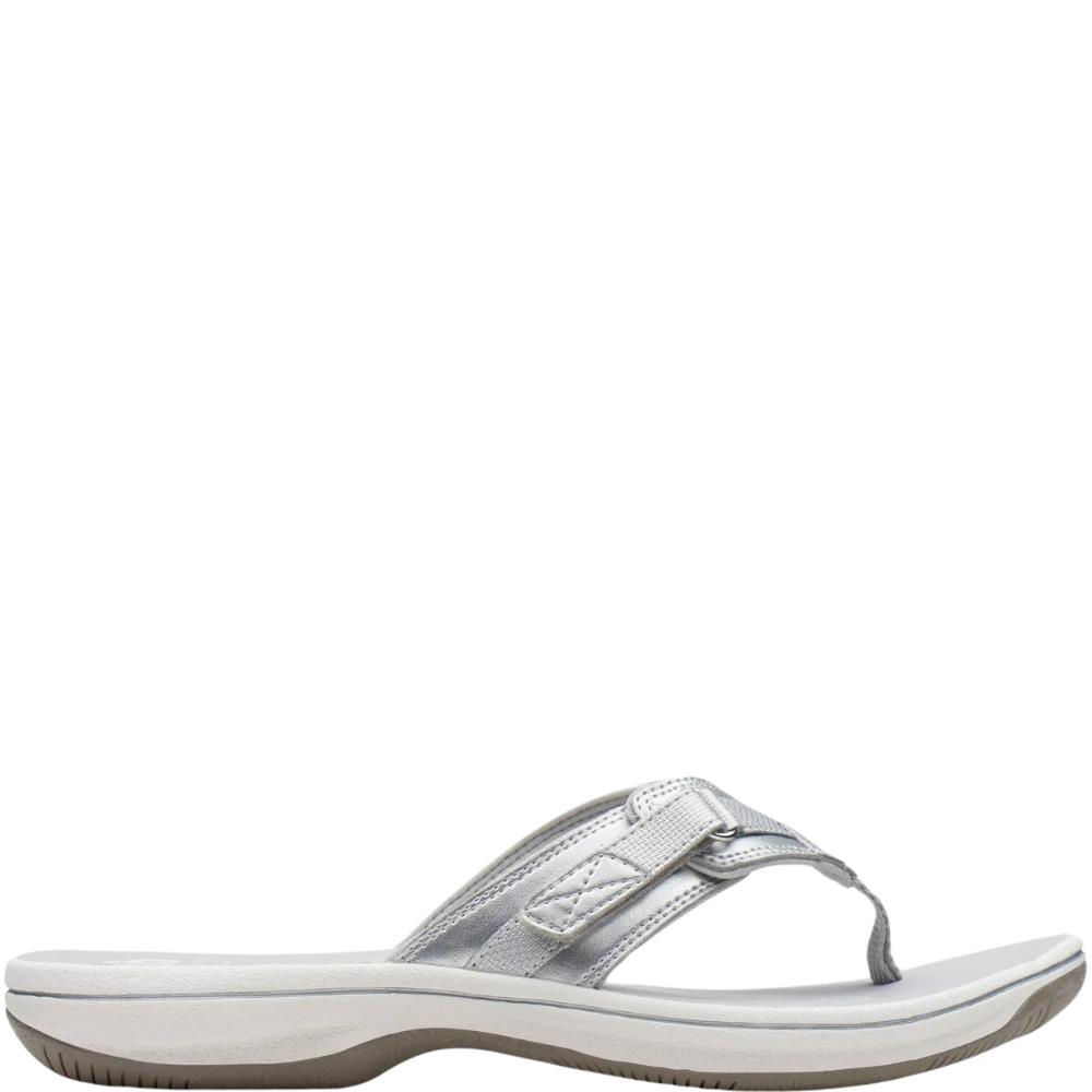 CLARKS WOMENS FLAT STRAP SANDAL - SILVER | Paul Byron Shoes | Ireland