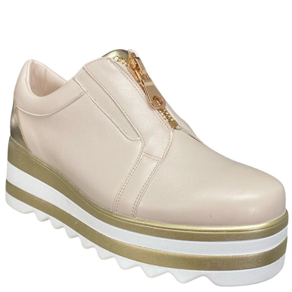 REDZ WOMENS WEDGE ZIP SHOE - BEIGE GOLD | Paul Byron Shoes | Ireland