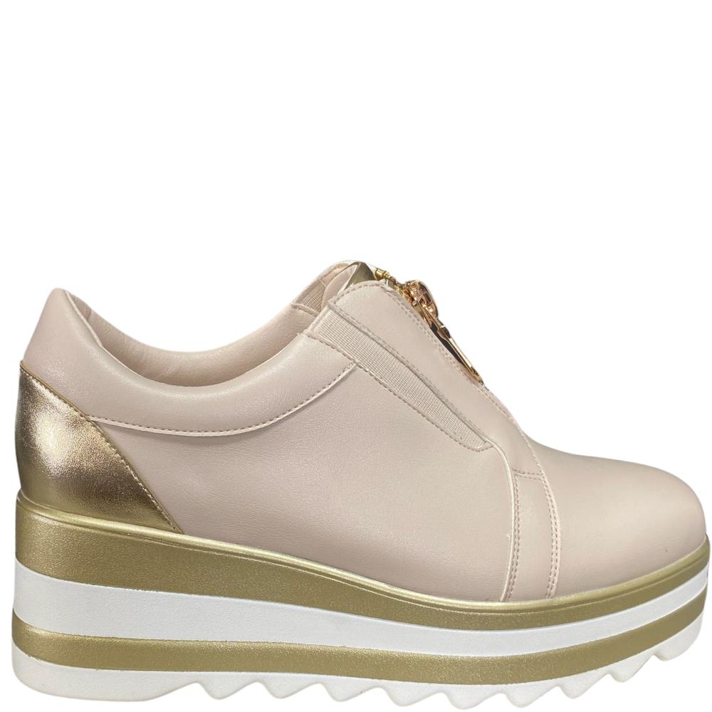 REDZ WOMENS WEDGE ZIP SHOE - BEIGE GOLD | Paul Byron Shoes | Ireland