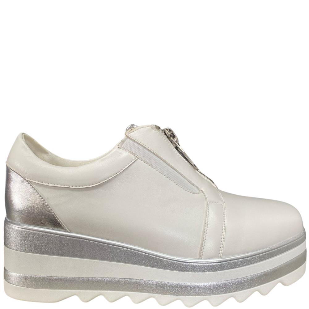 REDZ WOMENS WEDGE ZIP SHOE - WHITE SILVER | Paul Byron Shoes | Ireland