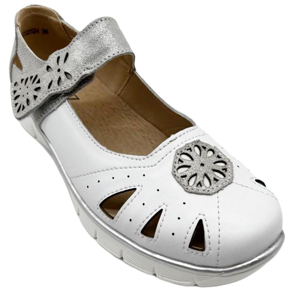 REDZ WOMENS STRAP COMFORT SHOE - WHITE SILVER | Paul Byron Shoes | Ireland