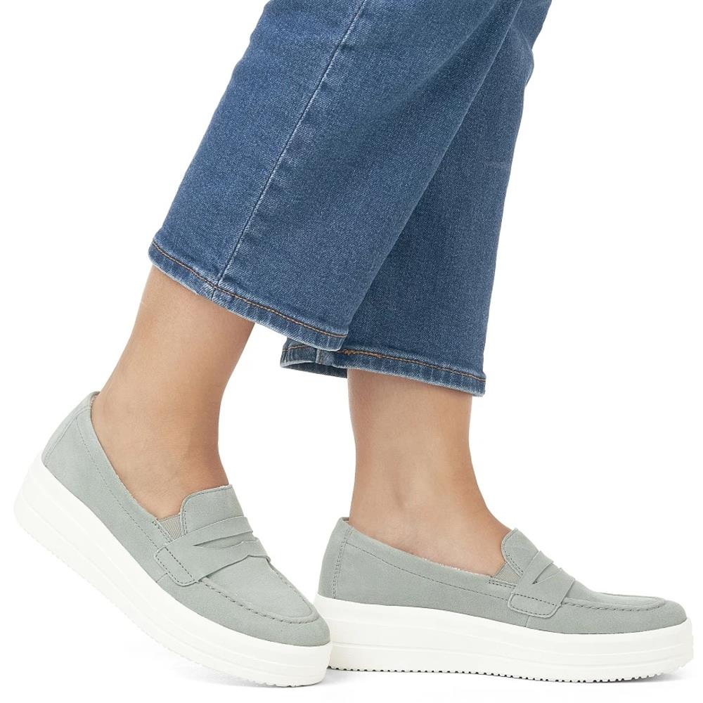 REMONTE WOMENS WEDGE SLIP ON LOAFER - GREEN | Paul Byron Shoes | Ireland