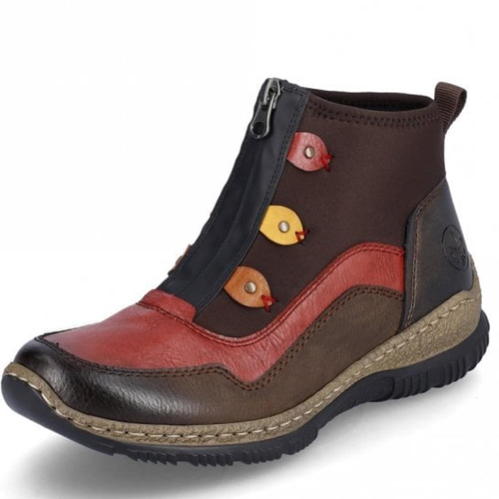 RIEKER WOMENS ZIP ANKLE BOOT - BROWN MULTI | Paul Byron Shoes | Ireland