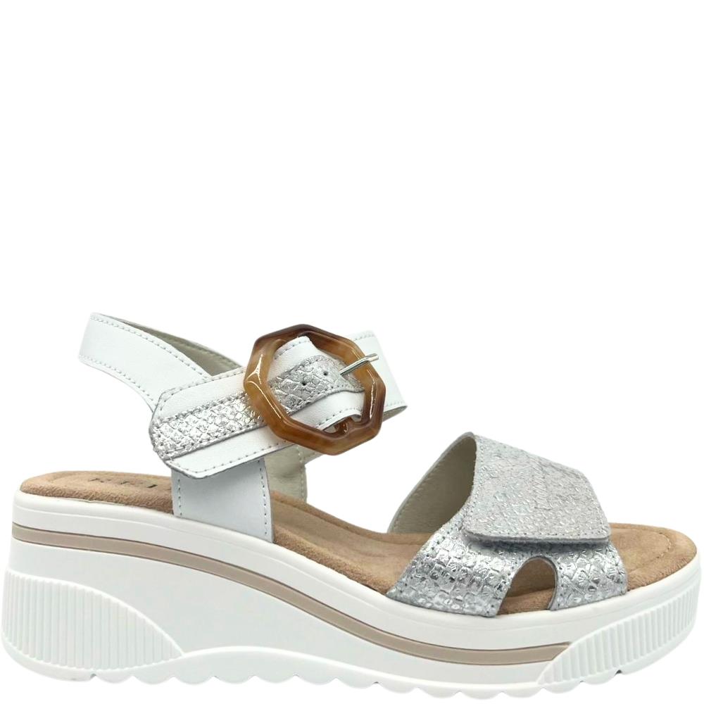 REDZ WOMENS WEDGE STRAP SANDAL - WHITE SILVER | Paul Byron Shoes | Ireland