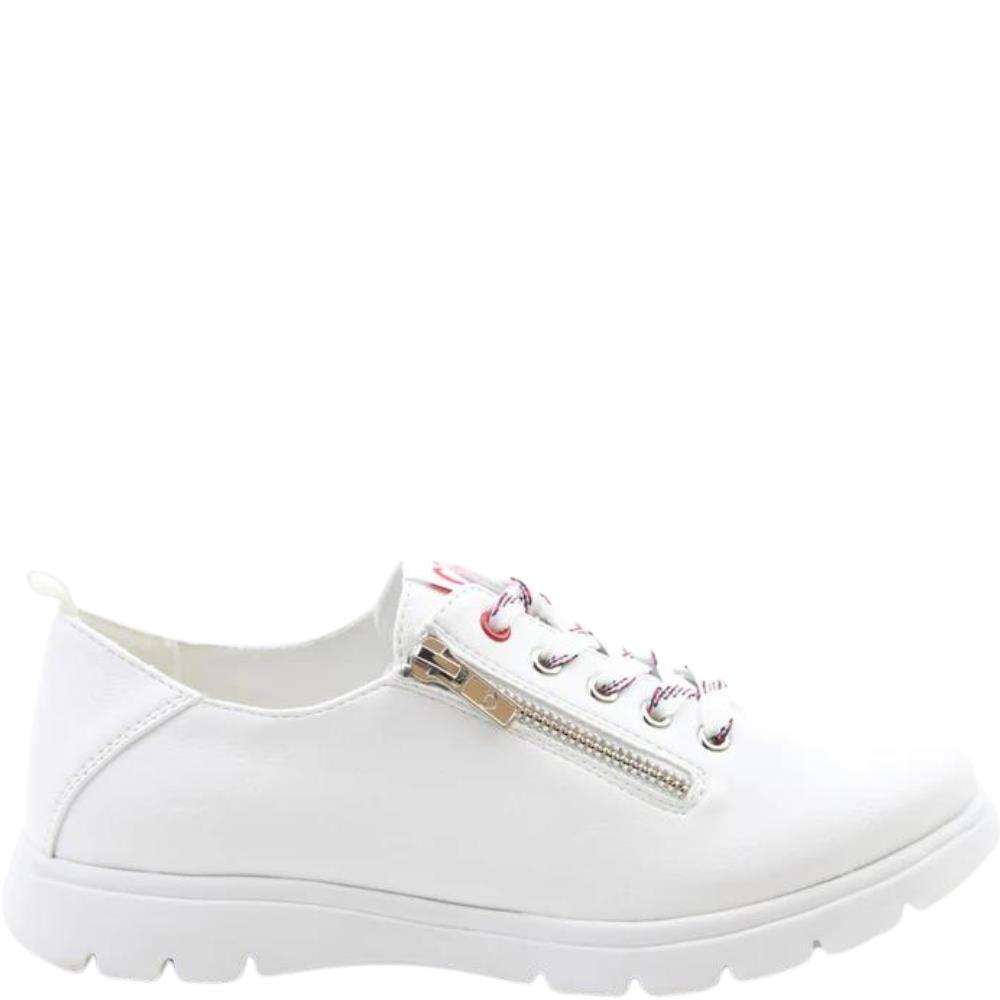 HEAVENLY FEET WOMENS ZIP LACE TRAINER - WHITE | Paul Byron Shoes | Ireland