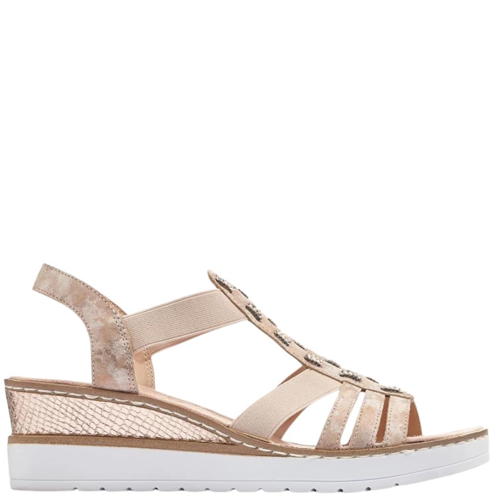 RIEKER WOMENS WEDGE STRAP SANDAL - ROSE | Paul Byron Shoes | Ireland