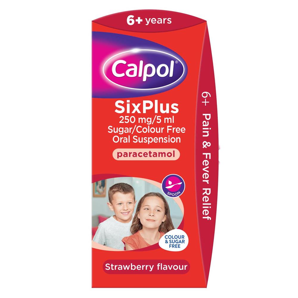 Calpol Six Plus 250mg/5ml Oral Suspension Paracetamol Sugar-Free - 140ml