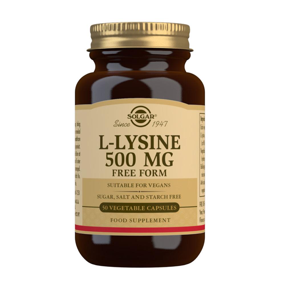 SOLGAR L-LYSINE 500MG FREE FORM 50 VEGETABLE CAPSULES | Molloys Pharmacy | Ireland