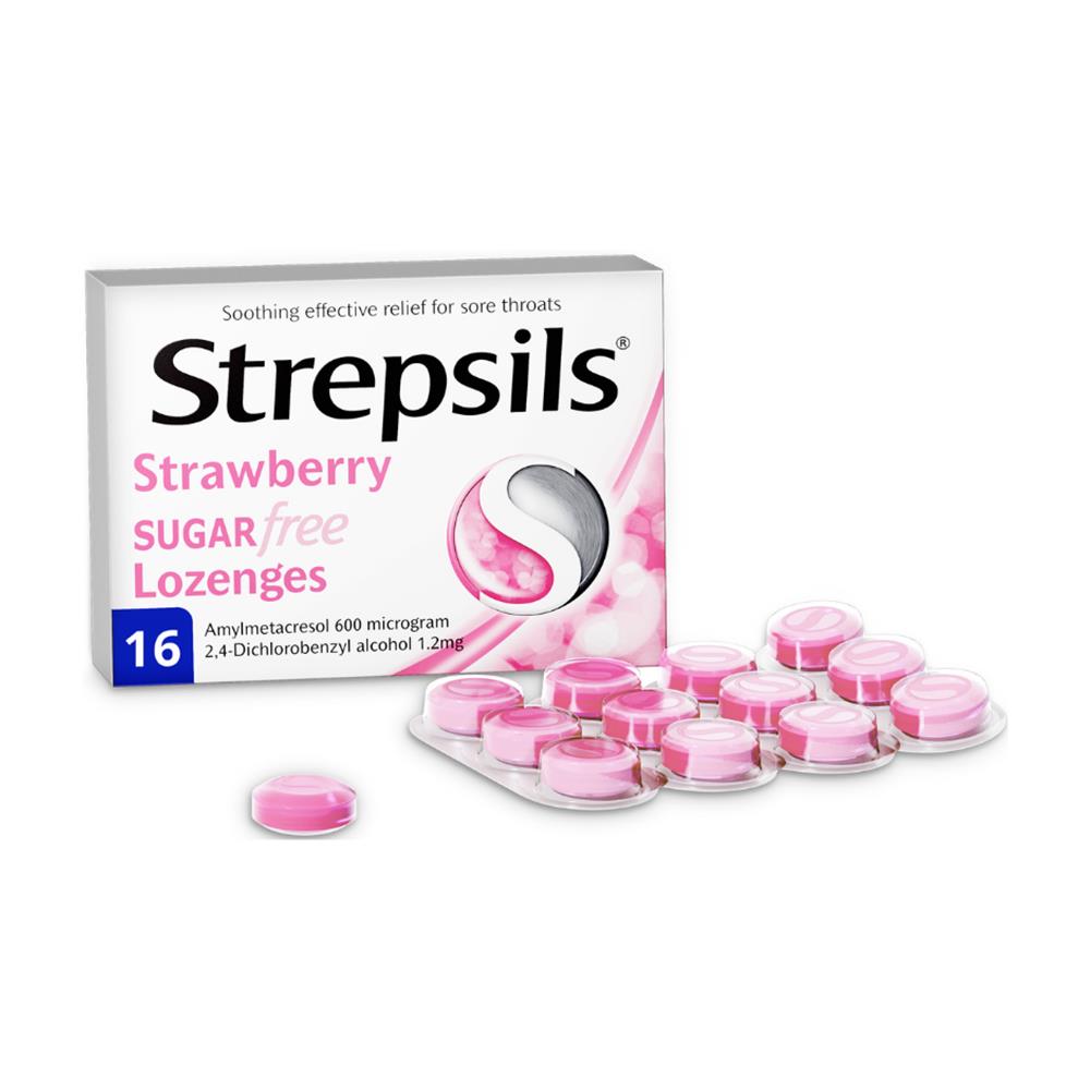 STREPSILS STRAWBERRY SUGAR FREE 16 LOZENGES | Molloys Pharmacy | Ireland