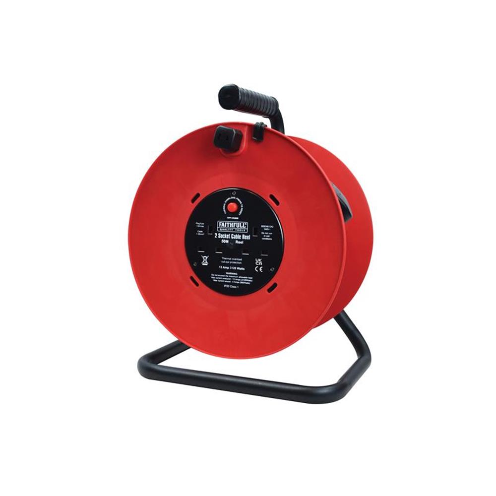 Open Drum Cable Reel 240V 13A 2-Socket 50m | Morris DIY | Waterford