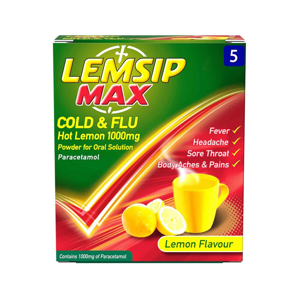 LEMSIP MAX STRENGTH COLD & FLU HOT LEMON 1000MG 5S | CH Tralee | Ireland
