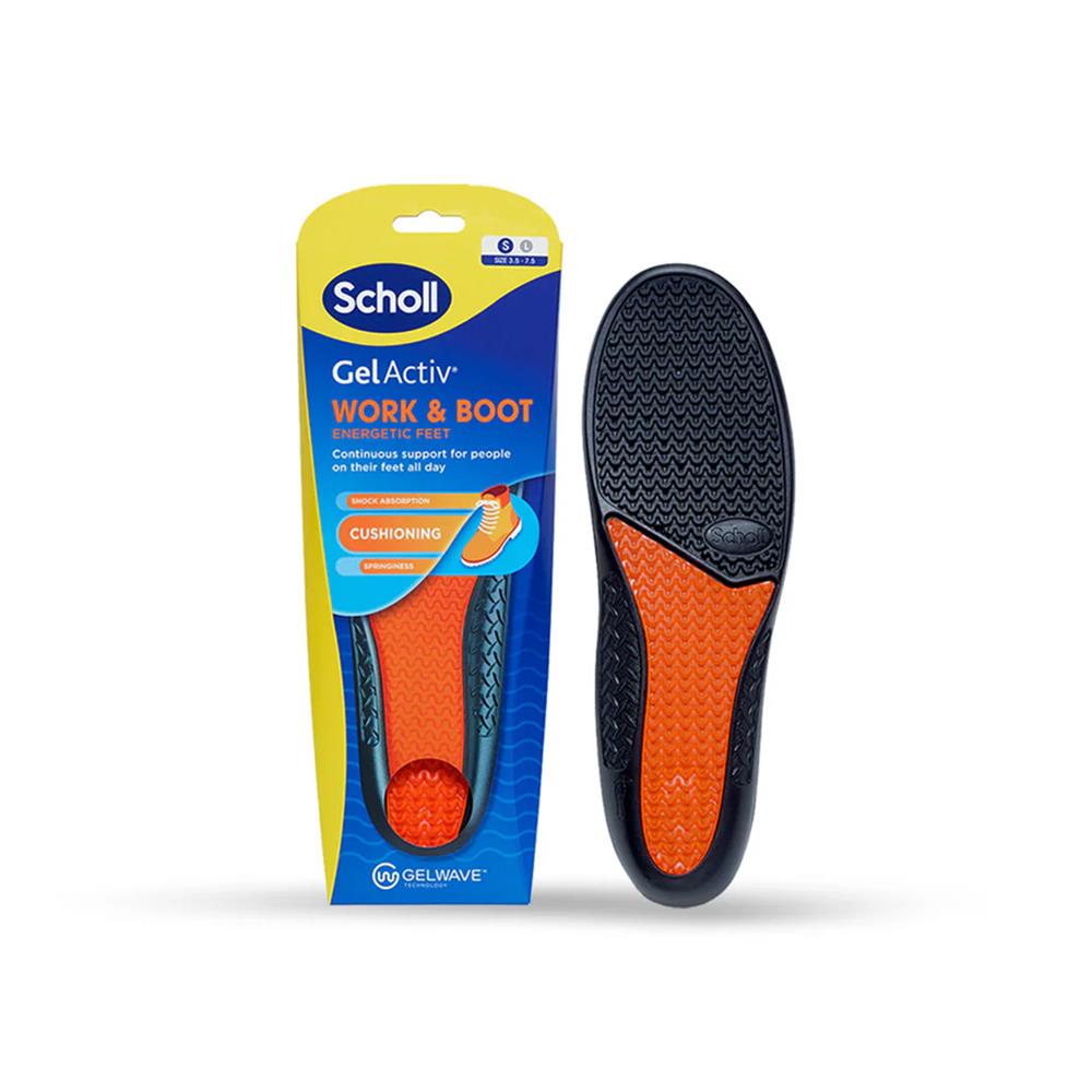 SCHOLL GEL ACTIV WORK AND BOOT ENERGETIC FEET INSOLE SIZE SMALL 3.5-7.5 ...