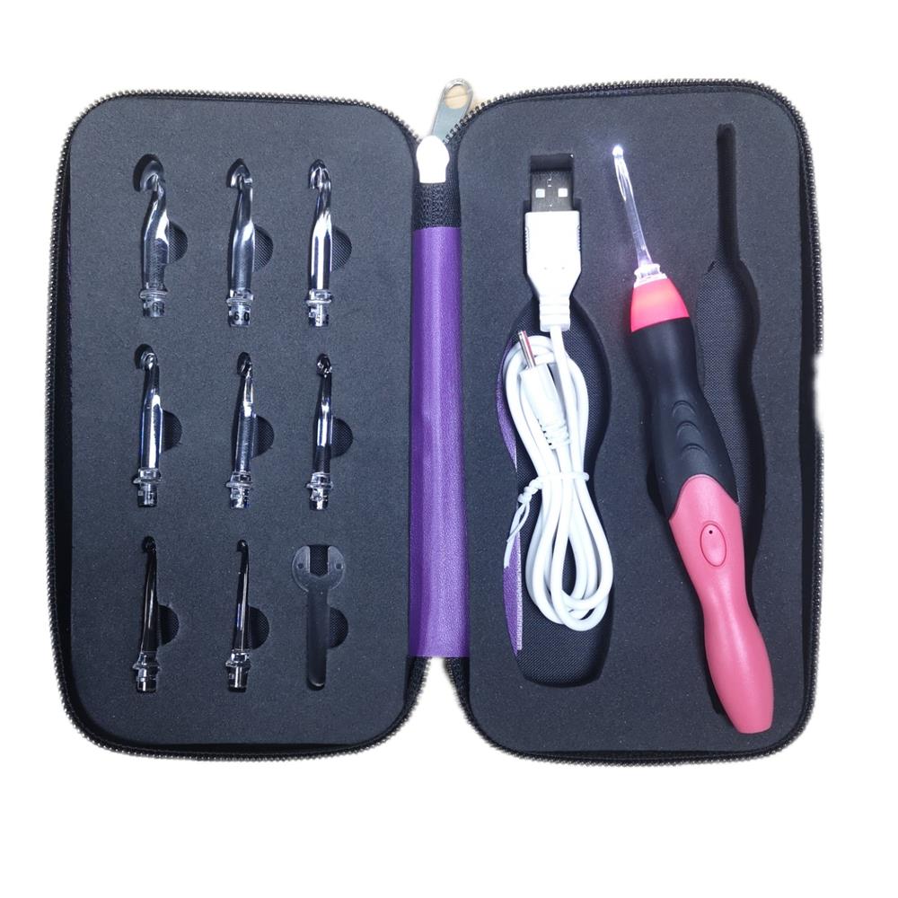 Rechargeable LED illuminated Crochet Hook Gift Set 9 different sizes ...