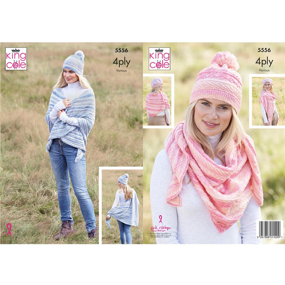 King Cole Pattern #5556 Shawls & Hats in Drifter 4ply