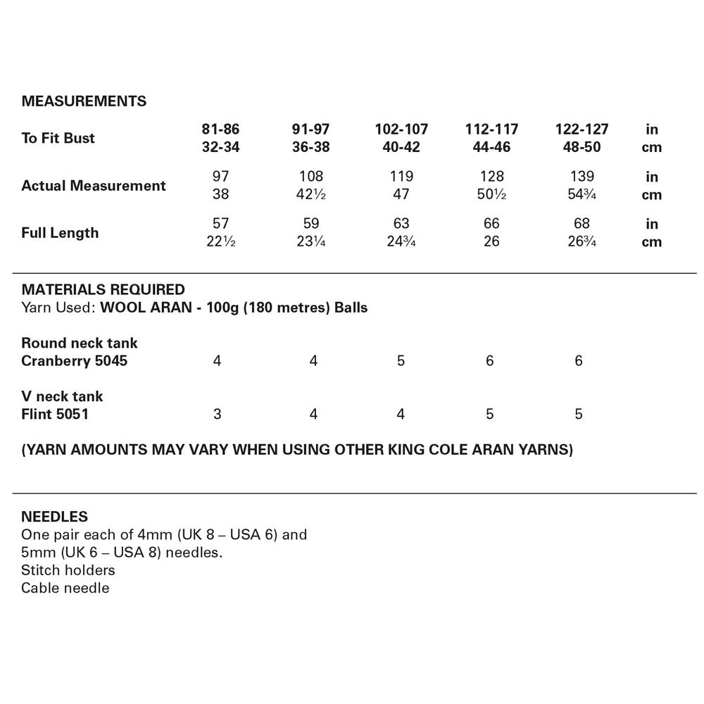 King Cole Pattern 5958 Round & V-neck Tanks in Wool Aran | Springwools ...