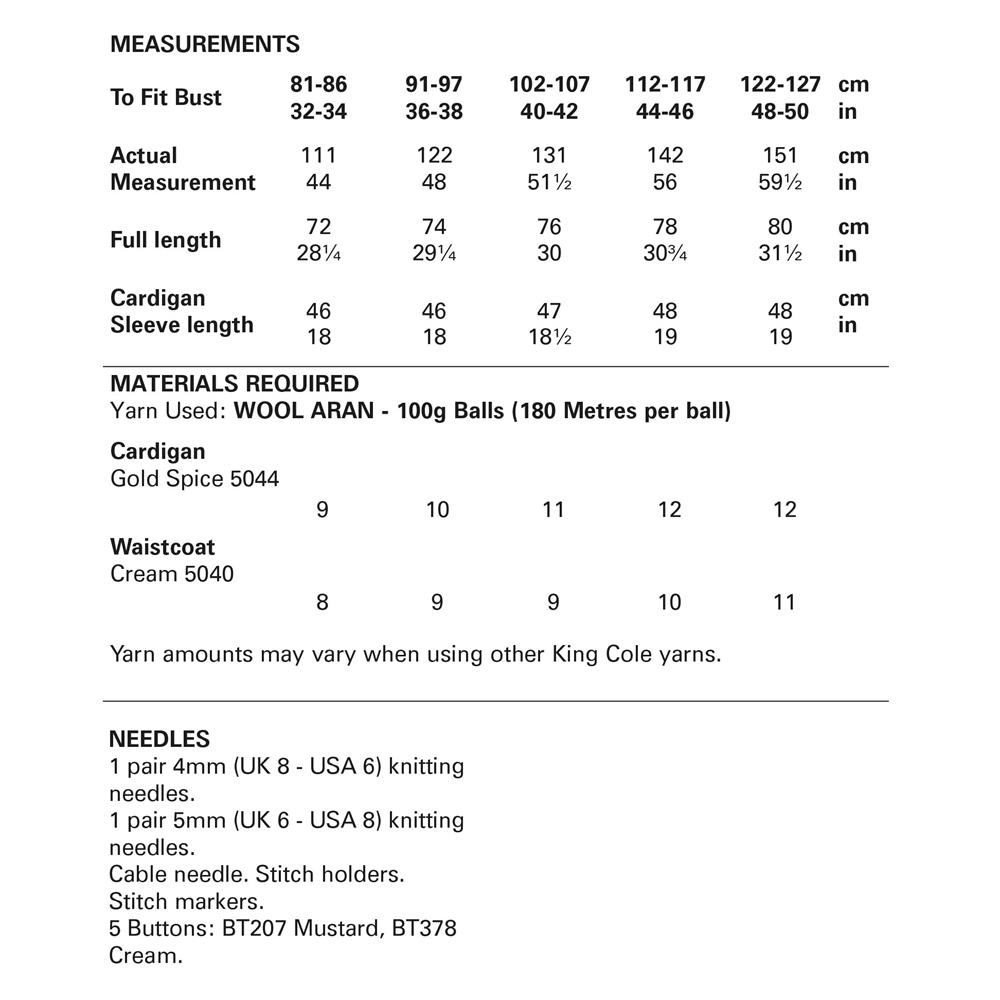 King Cole Pattern 5962 Cardigan & Waistcoat in Wool Aran | Springwools ...
