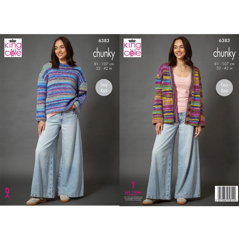 King Cole Patten 6383 Sweater and Cardigan in Flair Chunky