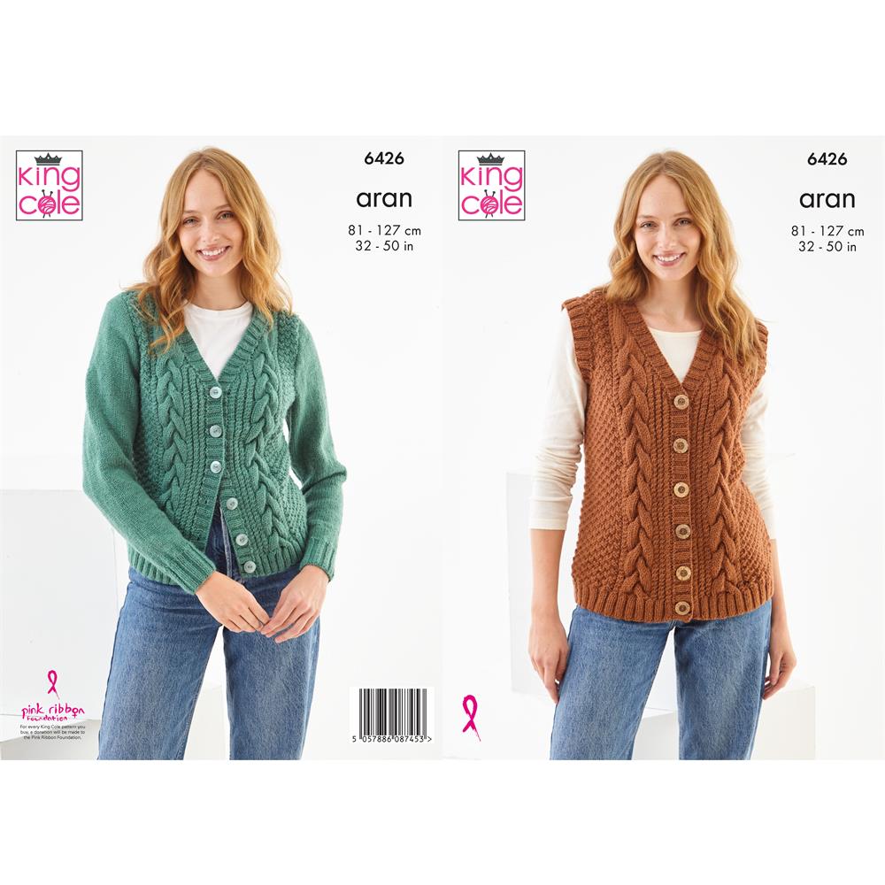 King Cole Pattern 6426 Waistcoat and Cardigan knitted in Big Value Aran ...