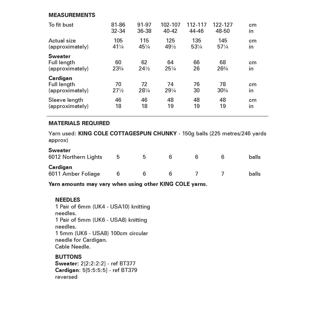 King Cole Pattern 6429 Sweater and Cardigan in Cottagespun Chunky ...