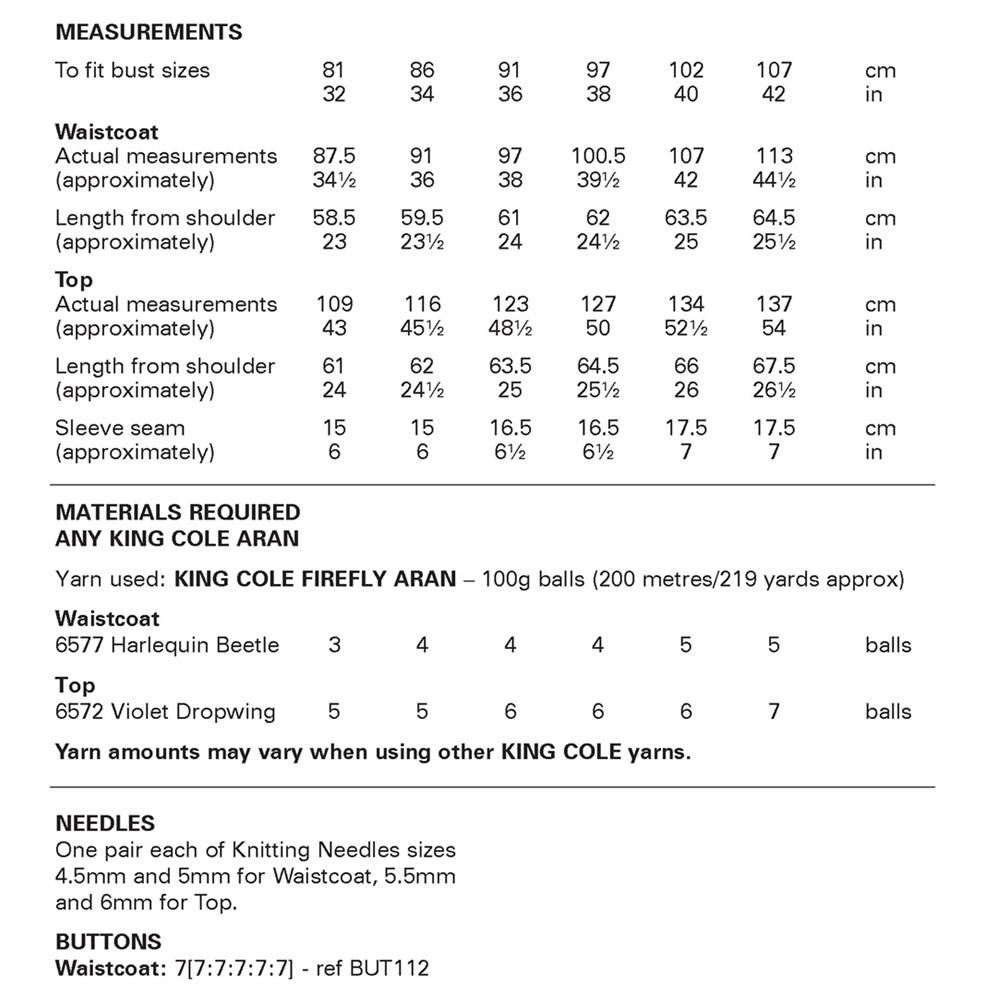 King Cole Pattern 6443 Waistcoat & Top in Firefly Aran | Springwools ...