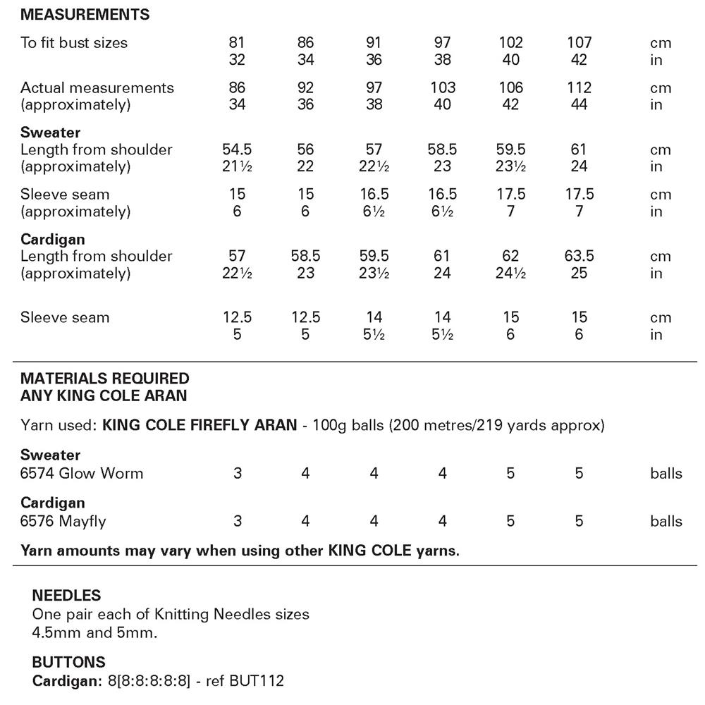 King Cole Pattern 6444 Cardigan & Sweater in Firefly Aran | Springwools ...