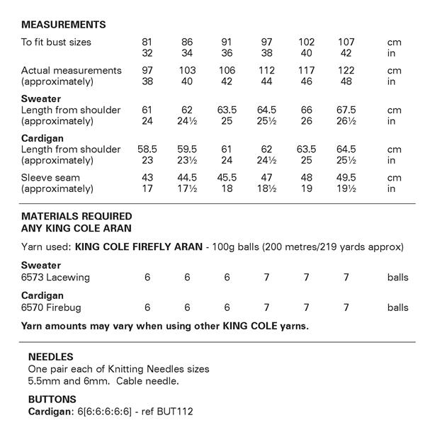 King Cole Pattern 6447 Sweater and Cardigan in Firefly Aran ...