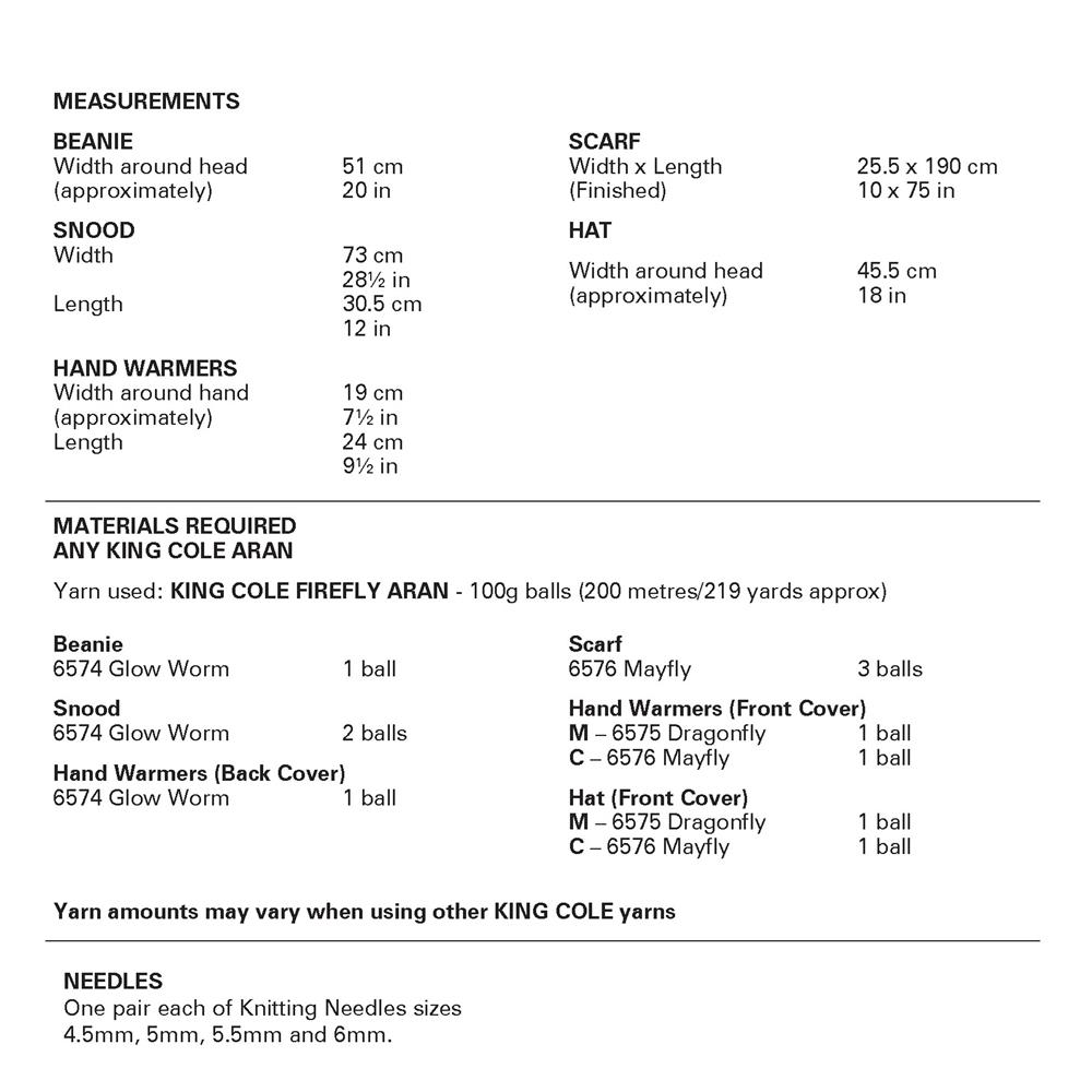 King Cole Pattern 6450 Accessories in Firefly Aran | Springwools.com ...