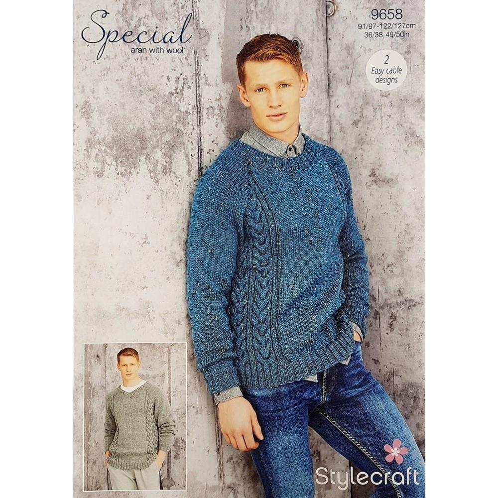 Stylecraft Pattern 9658 Men's Aran Sweaters | Springwools.com | Ireland