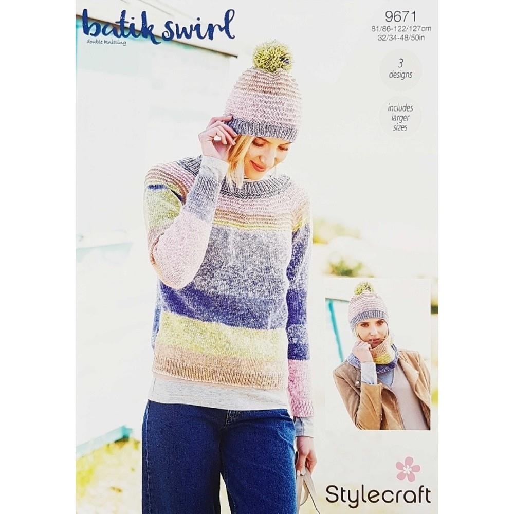 Stylecraft Pattern 9671 Sweater, Snood and Hat in Batik Swirl DK ...