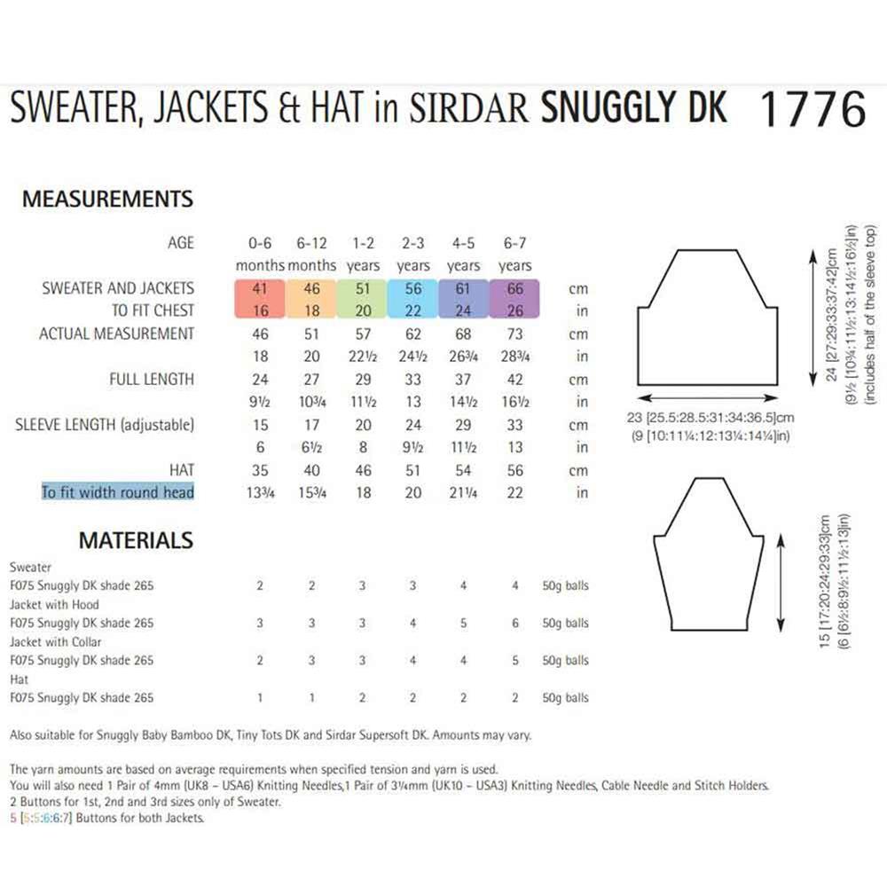 Sirdar Pattern #1776 Sweater, Jacket & Hat in Snuggly DK