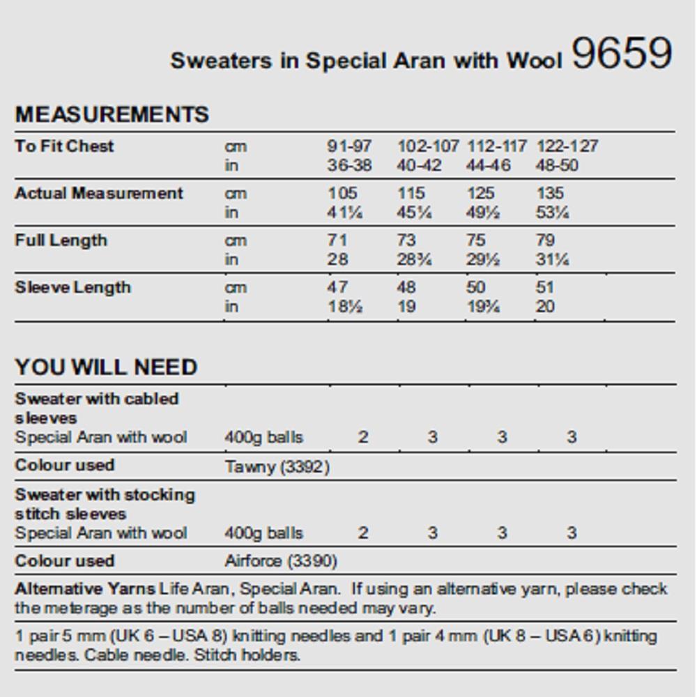 Pattern #9659 Mens Sweaters in Special Aran with Wool