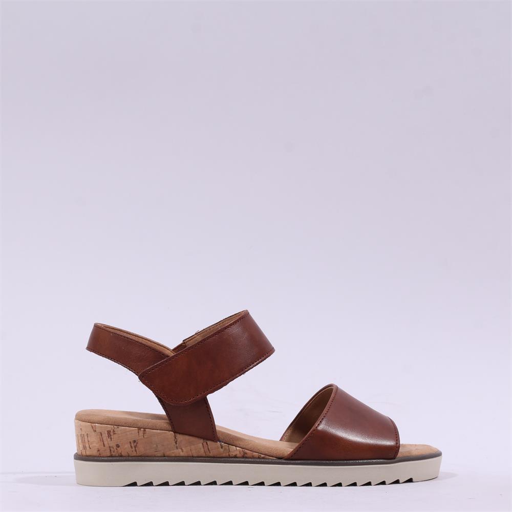 Gabor Raynor Low Wedge Velcro Sandal - Tan Leather | Vaughan Shoes ...