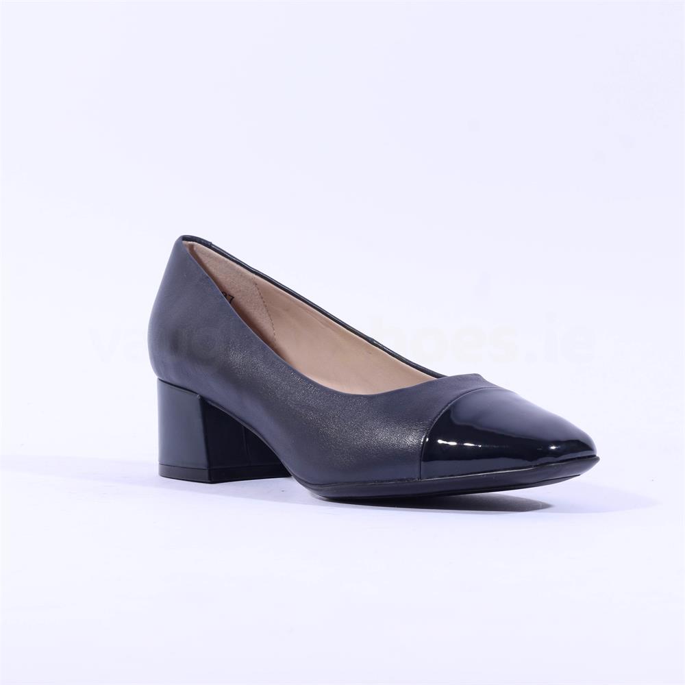 Caprice Nina Toe Cap Block Heel Court - Navy Leather | Vaughan Shoes ...