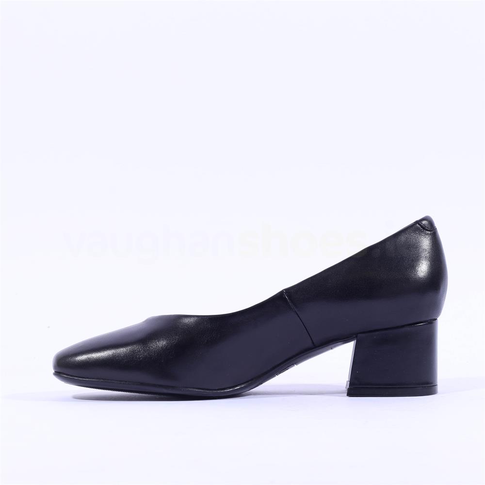 Caprice Nina Low Block Heel Court Shoe - Black Leather | Vaughan Shoes ...