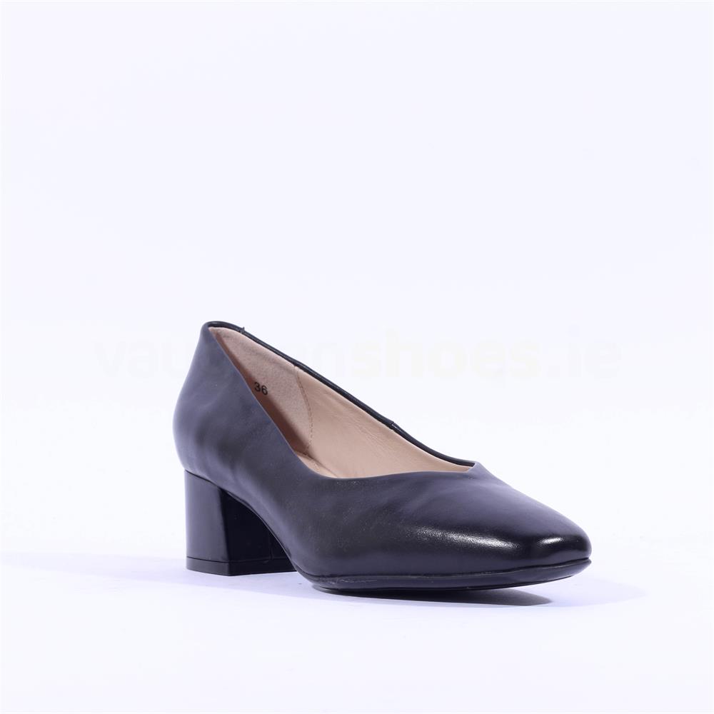 Caprice Nina Low Block Heel Court Shoe - Black Leather | Vaughan Shoes ...
