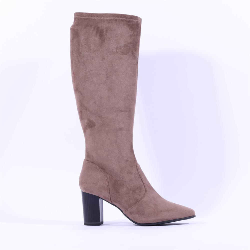 Caprice Audrey Block Heel Point Longboot - Taupe Stretch | Vaughan ...