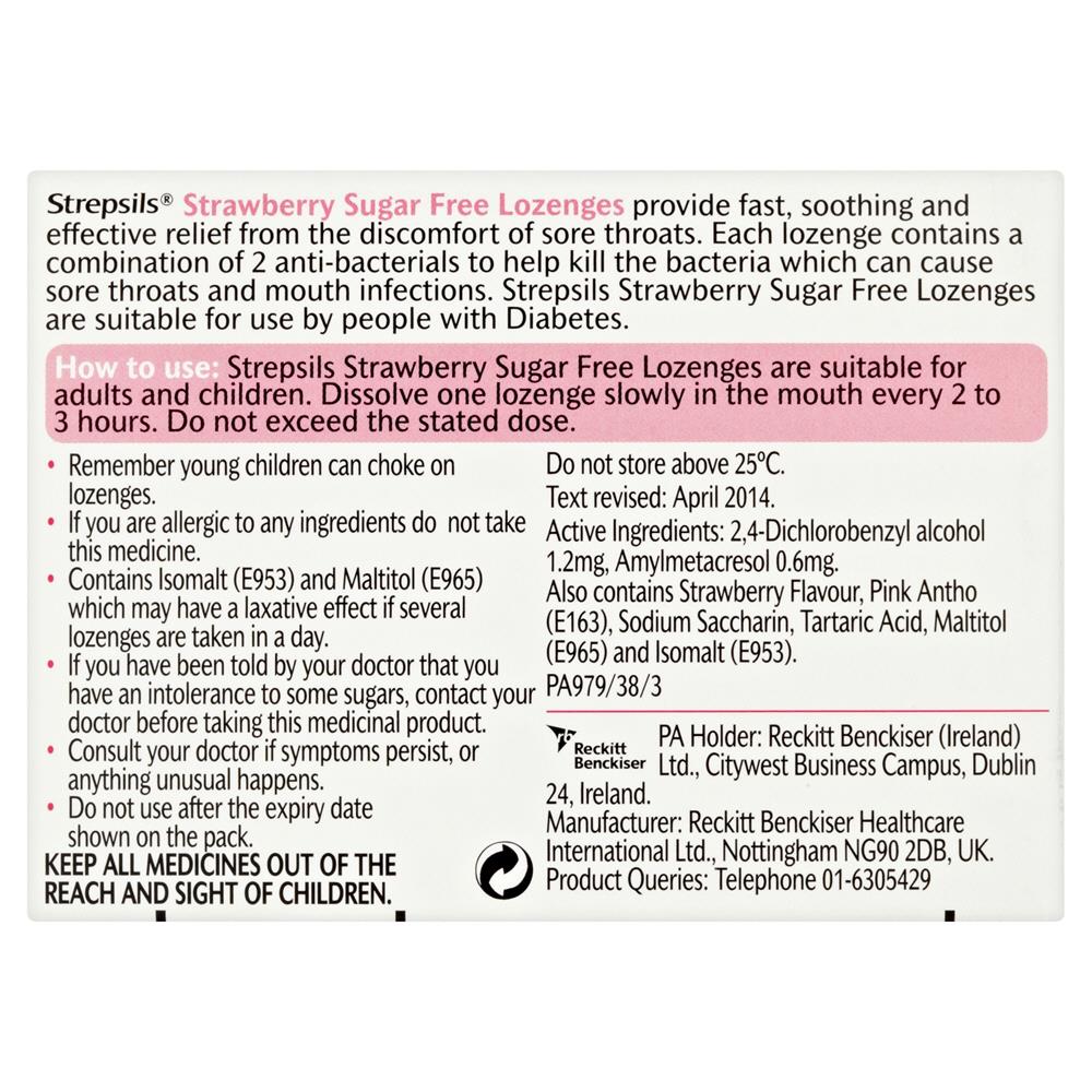 STREPSILS STRAWBERRY SUGAR-FREE LOZENGES - 16 Pack | O'Dwyers Pharmacy ...