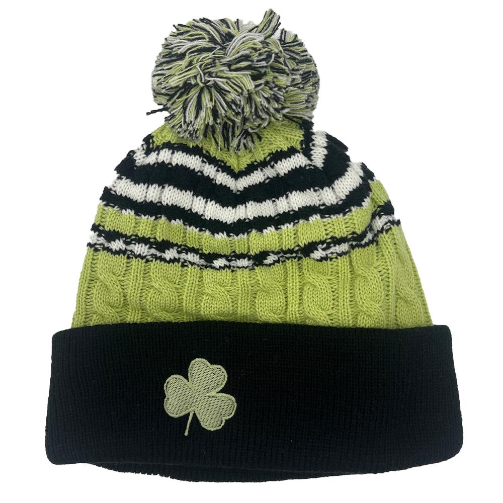 Custom House Headwear Multi Stripe Cable Knit Beanies Green Shamrock Beanie