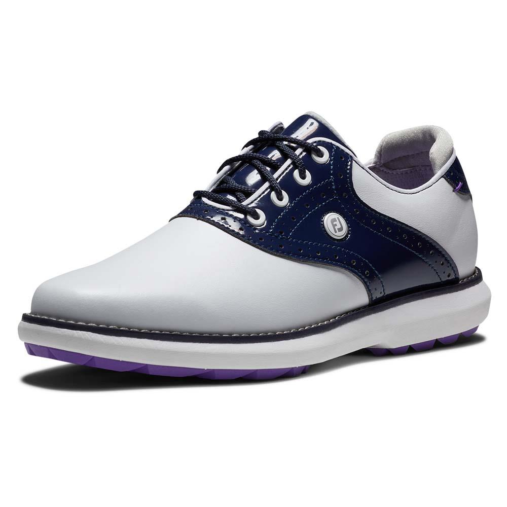 FootJoy Ladies FJ Traditions Spikeless Shoes White - Navy - Purple