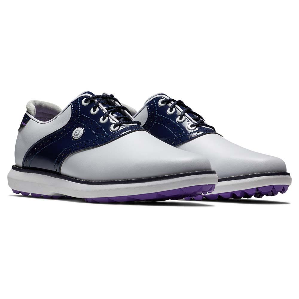 FootJoy Ladies FJ Traditions Spikeless Shoes White - Navy - Purple
